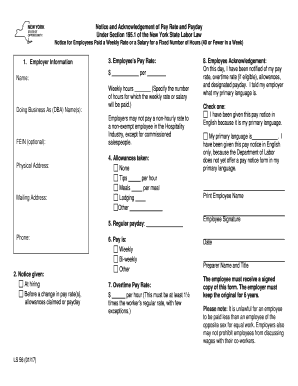 Fillable Online labor ny Notice and Acknowledgement of Pay Rate and ...