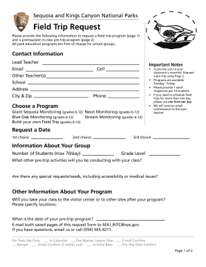 Fillable Online Field Trip Request Forms. Field Trip Request Forms Fax ...