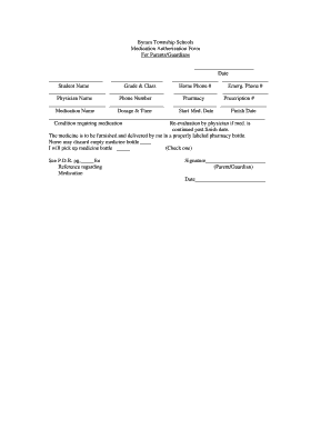 Fillable Online Byram Township Schools Medication Authorization Form ...