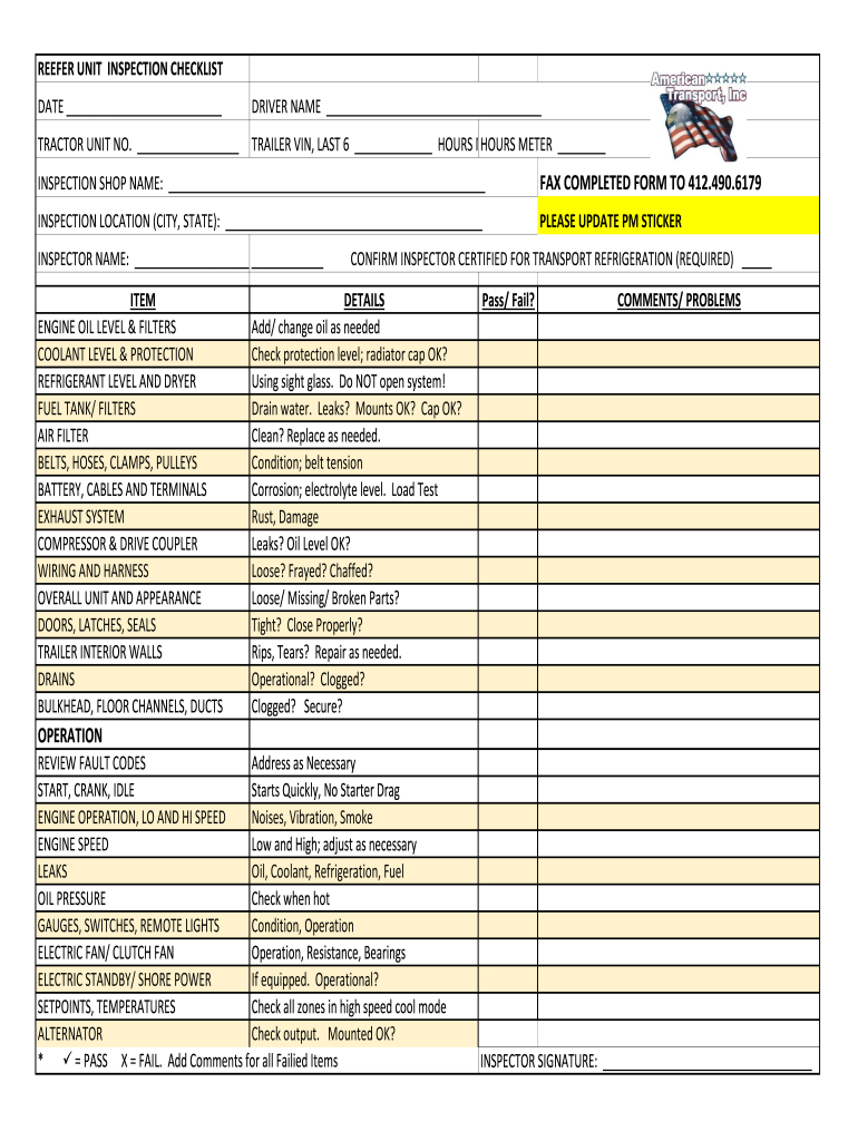 Reefer Trailer Inspection Checklist Fill Out Sign Online DocHub