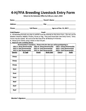 Fillable Online 4-H/FFA Breeding Livestock Entry Form Fax Email Print ...