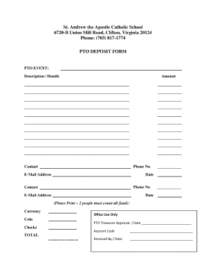 Fillable Online PTO Deposit Form - St. Andrew the Apostle Catholic ...