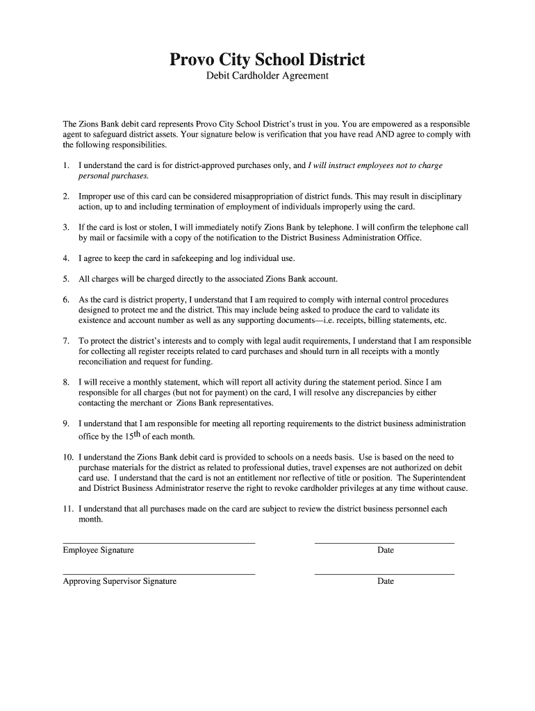 Fillable Online Debit Cardholder Agreement Fax Email Print - pdfFiller