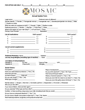 Fillable Online Annual Update Form - Mosaic Comprehensive Care Fax ...