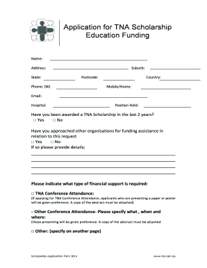 Fillable Online tna asn Application for TNA Scholarship Education Funding - Transplant ... Fax ...