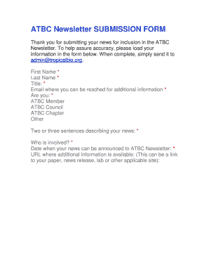 Fillable Online ATBC Newsletter SUBMISSION FORM Fax Email Print - pdfFiller