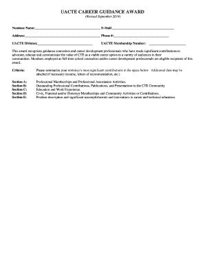 Fillable Online acte outstanding career and technical educator - uacte ...