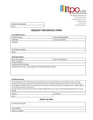 Fillable Online request for service form - Toner Printer Copier Fax ...