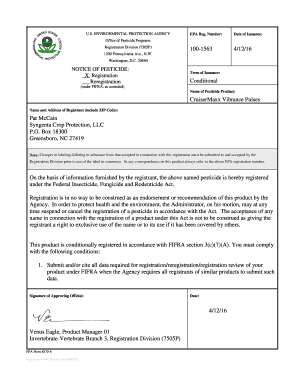 Fillable Online US EPA, Pesticide Product Label, CruiserMaxx Vibrance ...