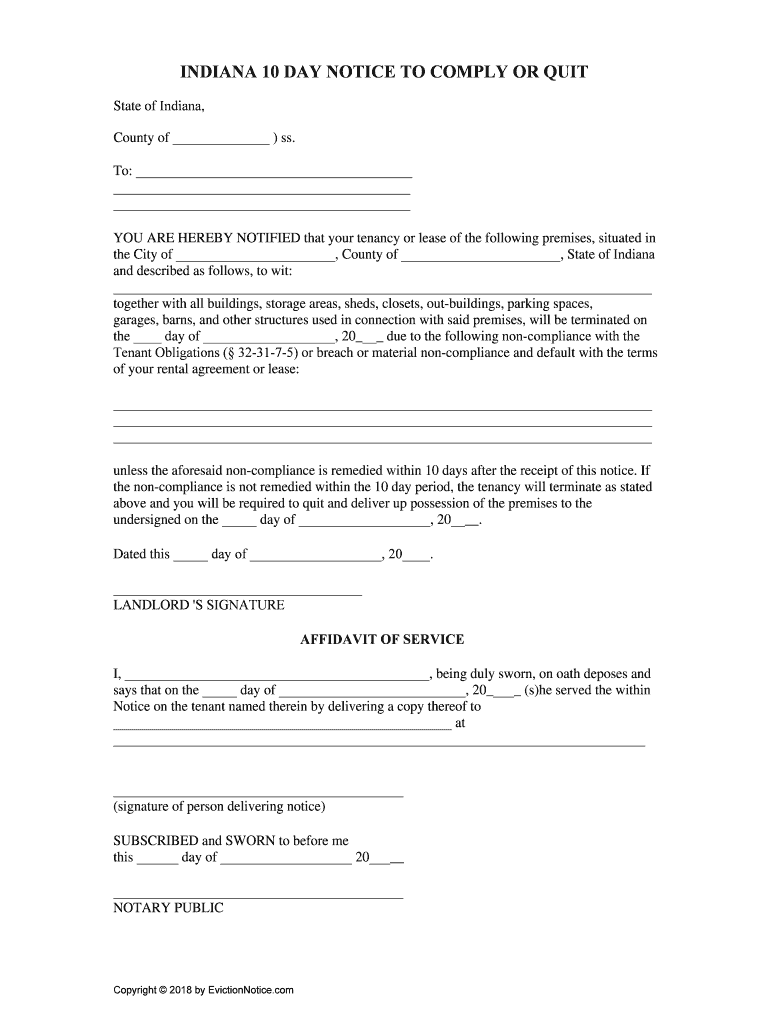 Fillable Online Free Ten (10) Day Eviction Notice Template - PDF Word ...