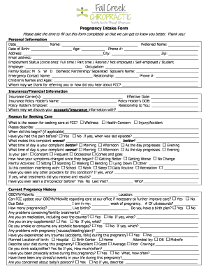 Fillable Online Pregnancy Intake Form - Fall Creek Chiropractic Fax ...
