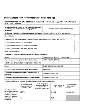 Fillable Online TR-1: Standard form for notification of major ...
