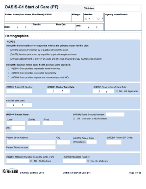 Fillable Online OASIS-C1 Start of Care (PT) - Kinnser Fax Email Print ...