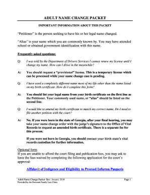 Fillable Online ADULT NAME CHANGE PACKET Fax Email Print - pdfFiller