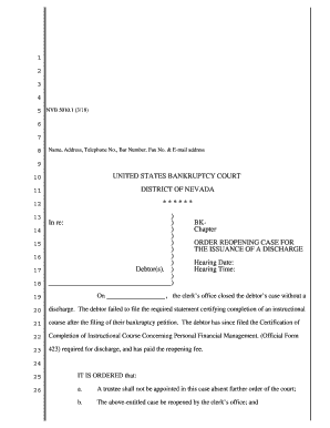 Fillable Online Form NVB 5010: Ex-Parte Motion to Reopen Case for the ...