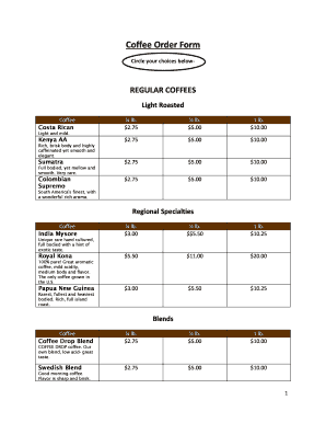 Fillable Online coffee order form Fax Email Print - pdfFiller