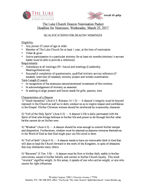 Fillable Online The Luke Church Deacon Nomination Packet Fax Email ...