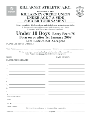 Football Tournament Entry Form | pdfFiller