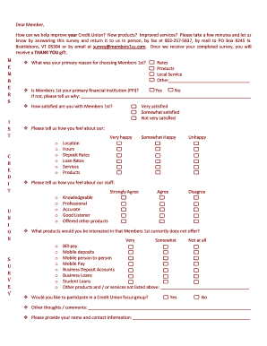 Fillable Online survey - Members 1st Credit Union Fax Email Print ...