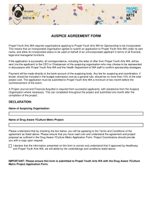 Fillable Online auspice agreement form - Propel Youth Arts WA Fax Email ...