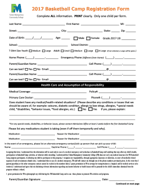 Fillable Online 2017 Basketball Camp Registration Form Fax Email Print ...