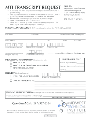 Fillable Online MTI TRANSCRIPT REQUEST Fax Email Print - pdfFiller