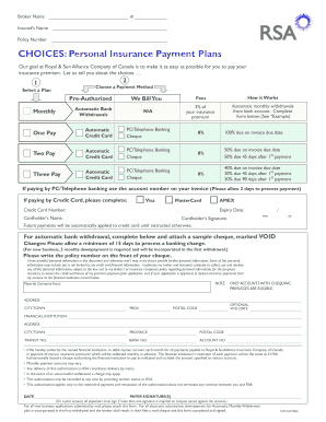 Fillable Online CHOICES: Personal Insurance Payment Plans Fax Email ...