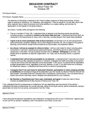Fillable Online Troop 120 Behavior Contract.doc Fax Email Print - pdfFiller