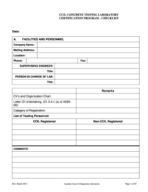 Fillable Online CCIL CONCRETE TESTING LABORATORY Fax Email Print ...