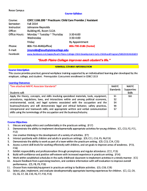 Fillable Online 200 Practicum: Child Care Provider / Assistant Fax ...