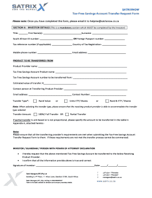 Fillable Online SATRIXNOW Tax-Free Savings Account Transfer Request Form Fax Email Print - pdfFiller