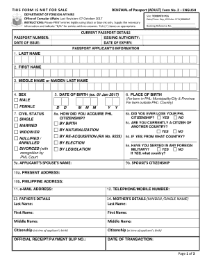 Fillable Online RENEWAL of Passport (ADULT) Form No Fax Email Print ...