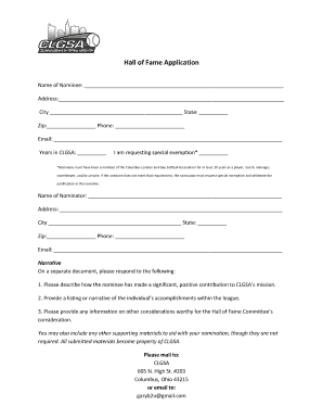 Fillable Online Hall of Fame Application - CLGSA's Fax Email Print ...