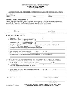 Fillable Online elmontschools schoolwires Vision Re-Examination Form ...
