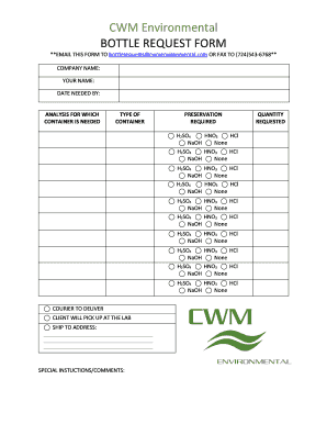 Fillable Online CWM Environmental BOTTLE REQUEST FORM Fax Email Print ...