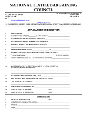 Fillable Online ntbc exemption application form - National Textile ...