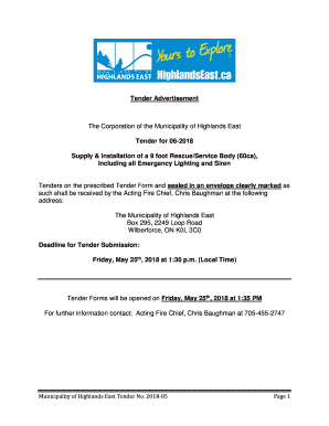 Fillable Online Tender Advertisement The Corporation of the ...