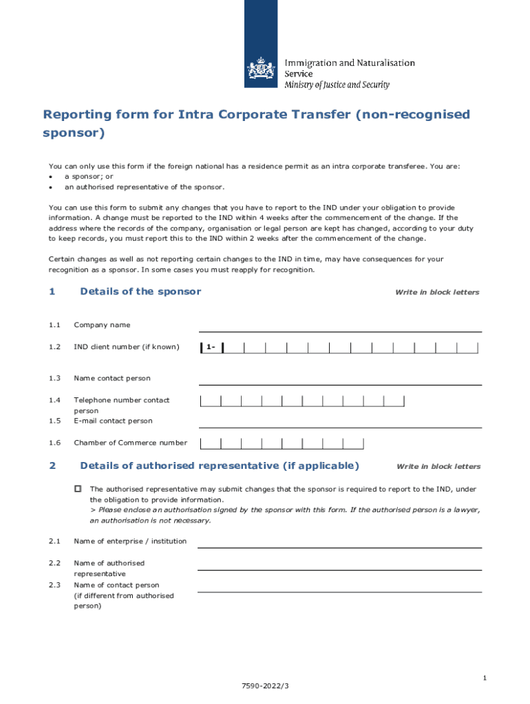 Fillable Online Reporting form for Intra Corporate Transfer (non-recognised sponsor) Fax Email ...