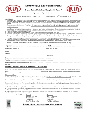 Fillable Online MOTORCYCLE EVENT ENTRY FORM - Fax Email Print - pdfFiller
