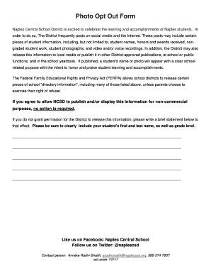 Fillable Online Photo Opt Out Form - Naples CSD Fax Email Print - pdfFiller