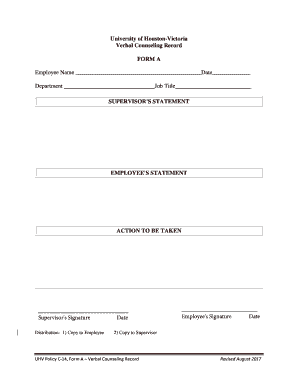 Fillable Online Verbal Counseling Record Form A. Verbal Counseling ...