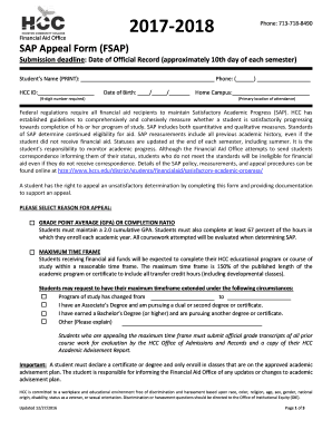 Fillable Online SAP Appeal Form (FSAP) - HCC Fax Email Print - pdfFiller