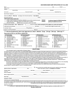 Fillable Online 2018 SWOSU BAND CAMP APPLICATION JULY 8-13, 2018 Fax ...