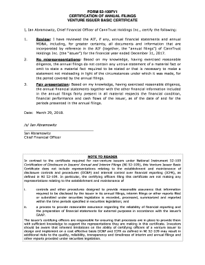 Fillable Online form 52-109fv1 certification of annual filings venture ...