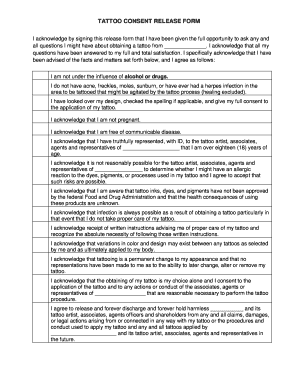 Fillable Online TATTOO CONSENT RELEASE FORM Fax Email Print - pdfFiller