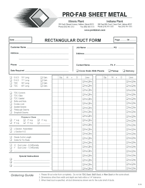 Fillable Online Rectangular Duct Form.cdr - Pro-Fab Sheet Metal Fax ...