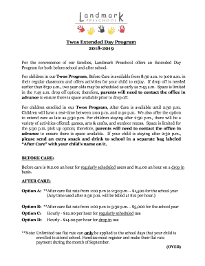 Fillable Online Twos Extended Day Program 2018-2019 - Landmark ...