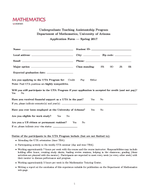 Fillable Online w3 math arizona Spring 2017 - Arizona Math - University ...