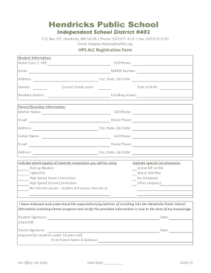 Fillable Online HPS ALC Registration Form - Hendricks Public Schools ...
