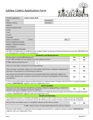Fillable Online Jubilee Cadets Application Form Fax Email Print - pdfFiller